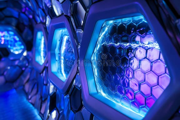 A Futuristic Spacecraft Interior with Seamless Hexagonal Paneling. the ...