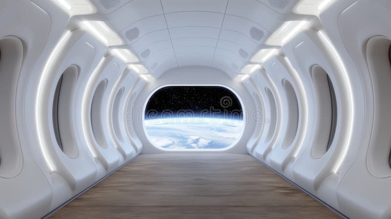 Futuristic Spacecraft Interior with View of Earth and Space Stock ...