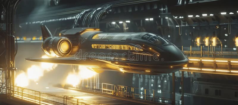 Futuristic Spacecraft Launching from Advanced Facility Sci-fi Scene ...