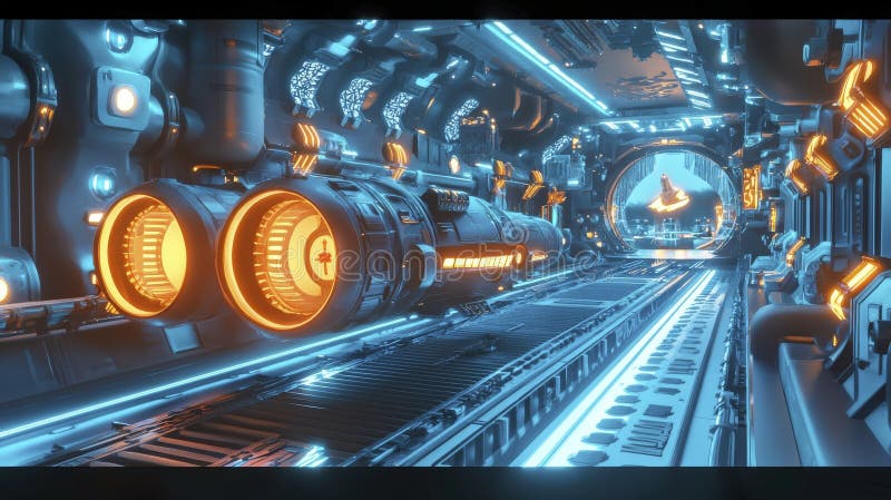 Futuristic Spacecraft Launching from High-tech Launch Bay Sci-fi ...