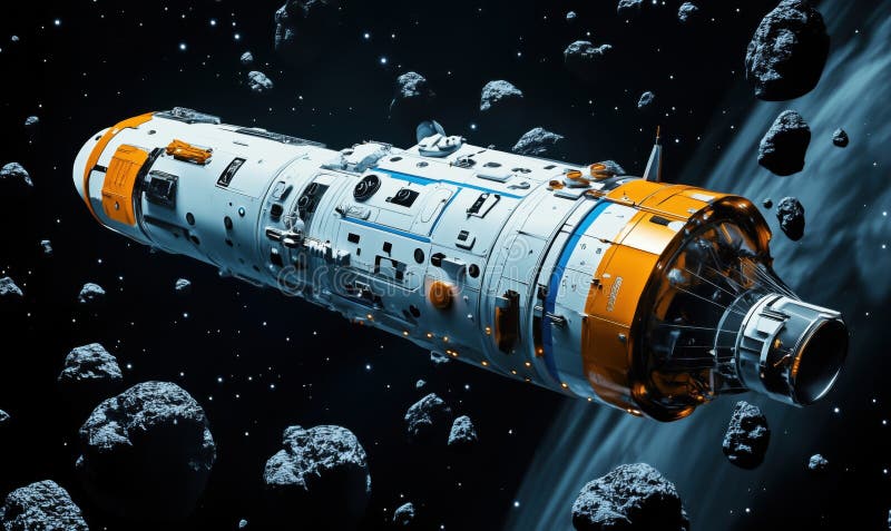 Futuristic Spacecraft Navigating through Asteroid Belt in Deep Space Stock Image - Image of ...