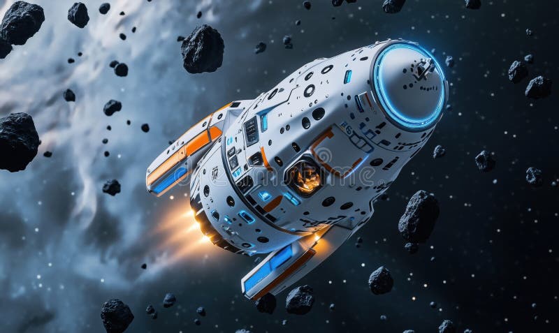 Futuristic Spacecraft Navigating through Asteroid Field in Deep Space ...