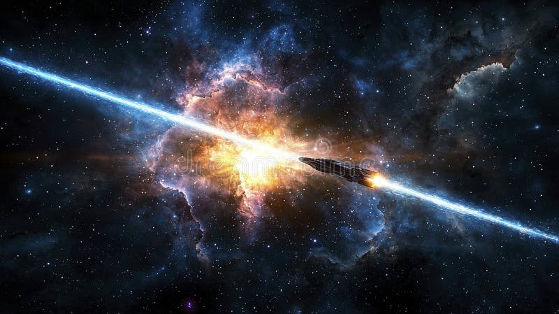 Futuristic Spacecraft Navigating a Light Beam through a Cosmic Nebula ...