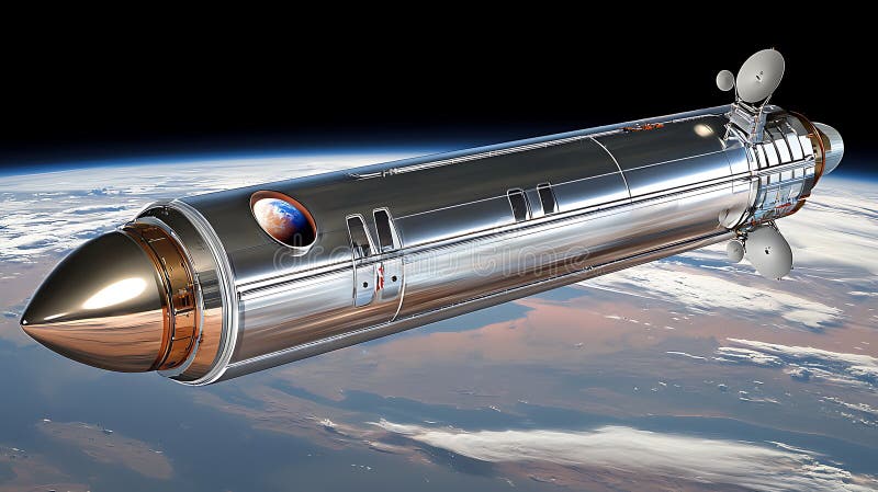 Futuristic Spacecraft Orbiting Earth for a Long Time Stock Photo ...