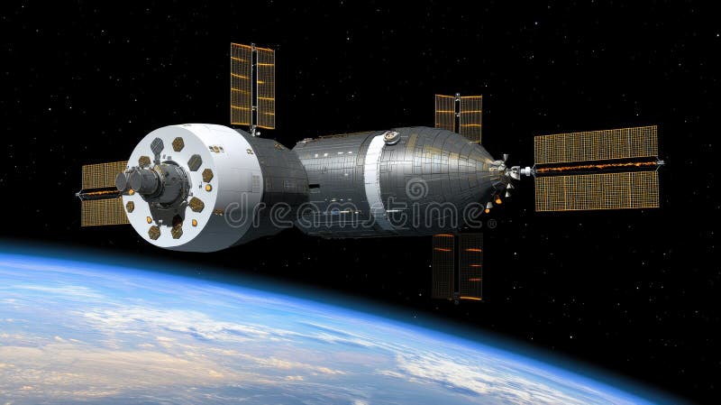 Orbital Spacecraft Over Earth Stock Illustration - Illustration of ...