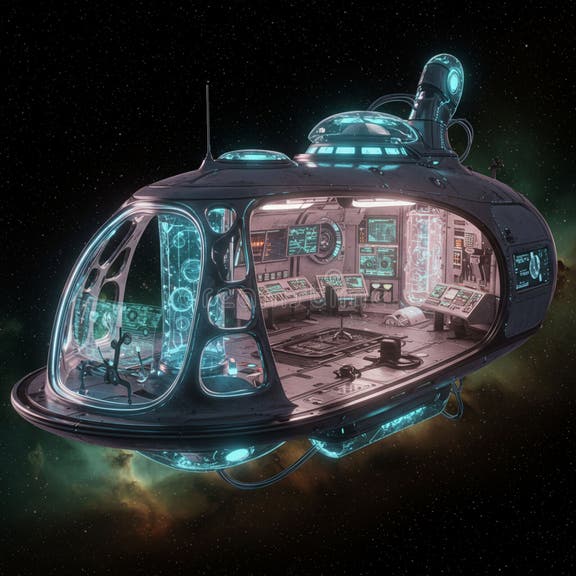 Futuristic Spacecraft in Outer Space. it Features a Sleek, Oval Design ...