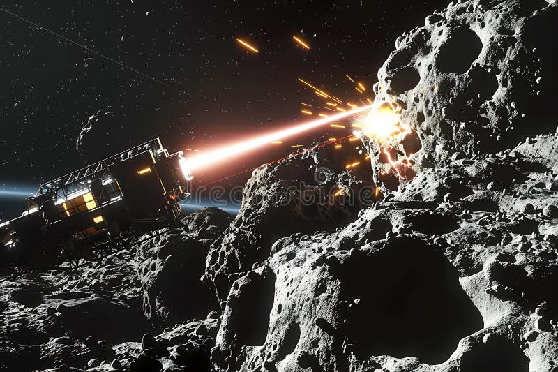 Spacecraft Destroying Asteroid with Powerful Laser Beam Stock ...
