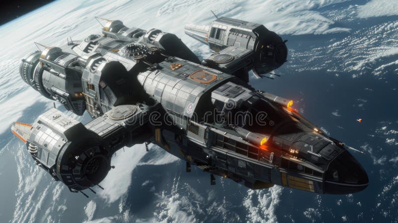 Sci-fi Spaceship Over Earth Stock Photo - Image of spaceship ...
