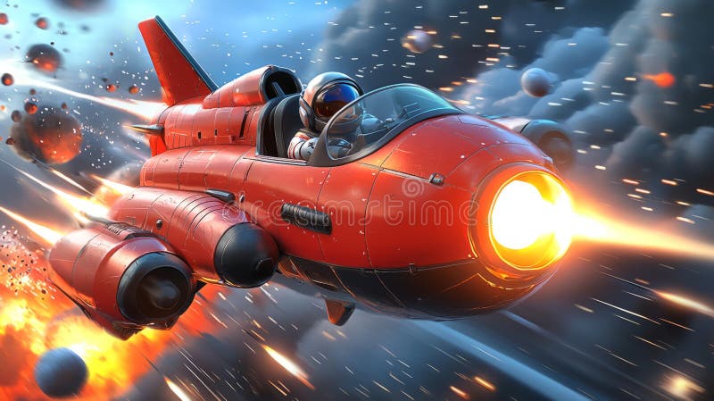 Futuristic Spacecraft Soaring through Cosmic Battlescape Stock ...