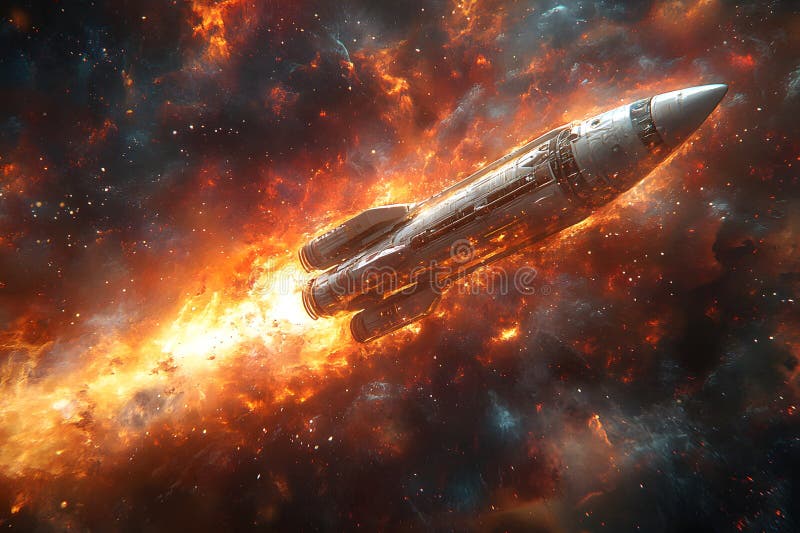 Futuristic Spacecraft Soaring through a Fiery Cosmic Explosion ...