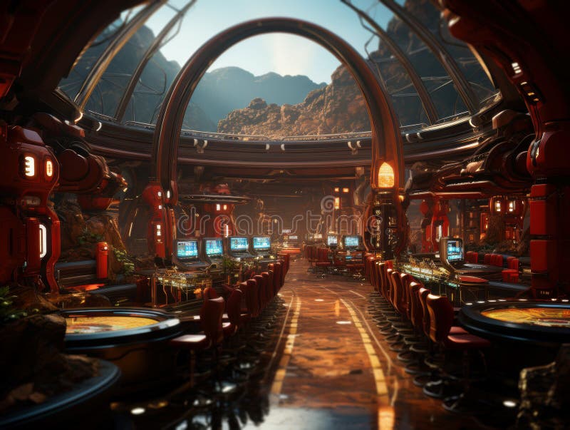 A Futuristic Spacecraftspace Station Bridge, Illuminated by Ambient ...