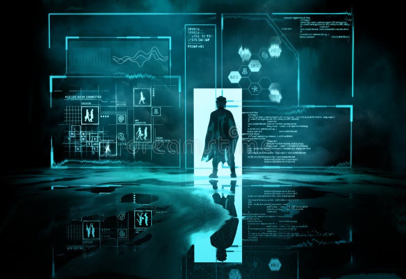 Futuristic Spaceman - Programmer Reading Projected Information Stock ...