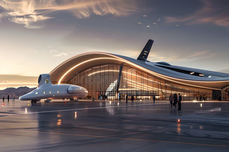 Futuristic Spaceport with Sleek Design and Spacecraft on the Tarmac ...