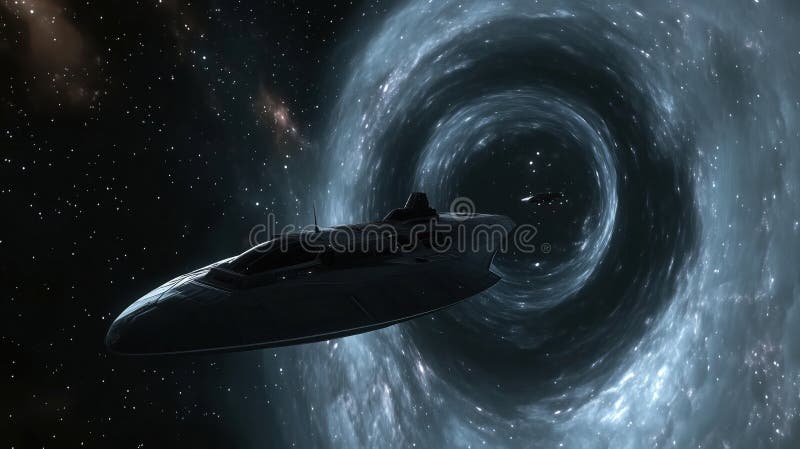 Futuristic Spaceship Approaches Glowing Space Vortex in Deep Space ...