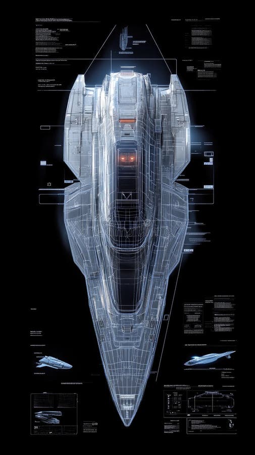 Futuristic Spaceship Blueprint Design with Technical Details and ...