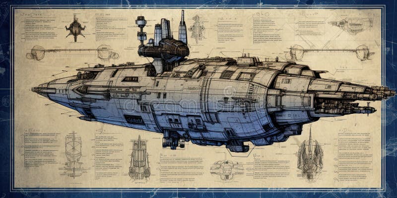 Futuristic Spaceship Blueprint. Stock Illustration - Illustration of ...