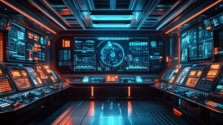 Futuristic Spaceship Bridge Control Room Interior Design Stock ...