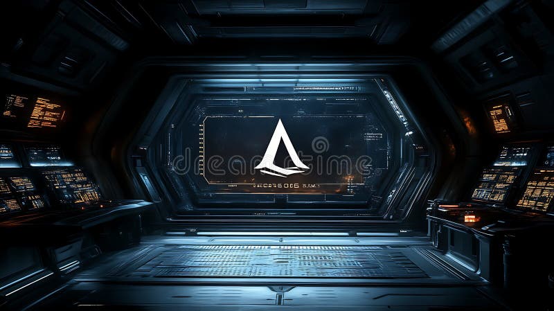 Futuristic Spaceship Bridge Interior Design Displaying Logo Stock Image ...