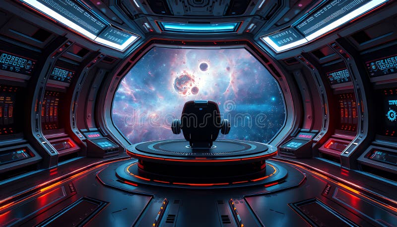 Futuristic Spaceship Bridge Interior with Nebula View Stock ...