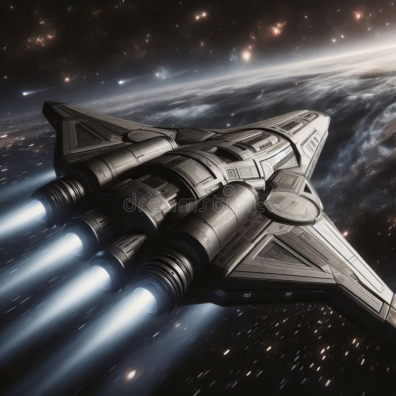 Futuristic Spaceship with Bright Thrusters in Deep Space Stock Photo ...