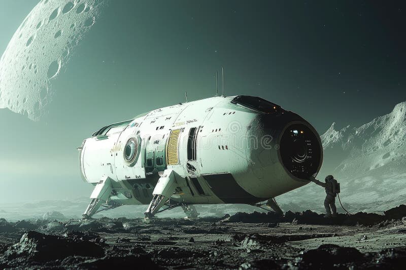 Futuristic Spaceship Charging on Alien Surface Stock Image - Image of ...