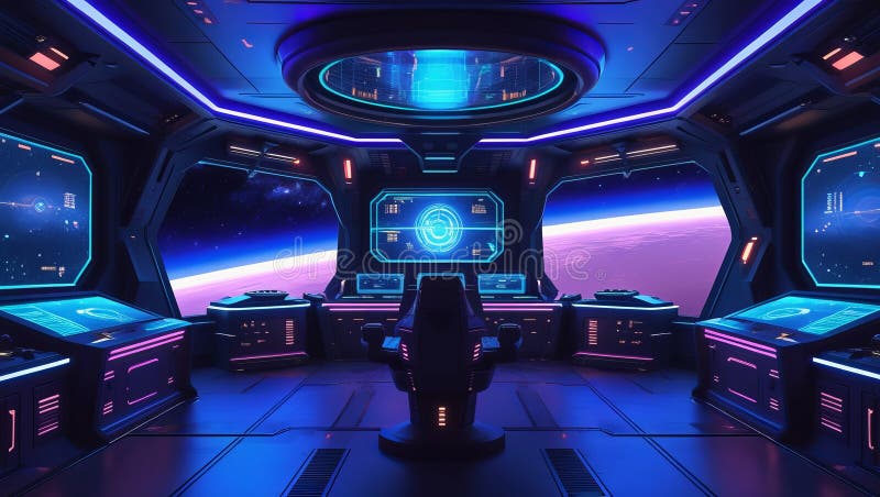 Futuristic Spaceship Cockpit with Advanced Technology and Cosmic View ...