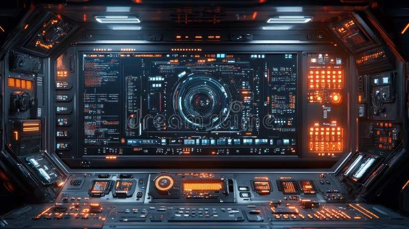 Futuristic Spaceship Cockpit, a 3D Render of a High-Tech Control Room ...