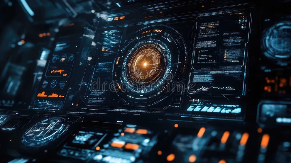 Futuristic Spaceship Cockpit Displaying Advanced User Interface and Data Stock Photo - Image of ...