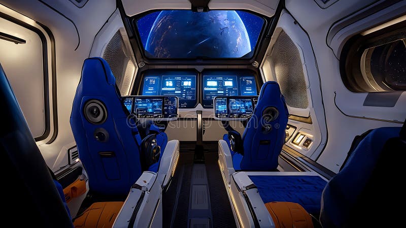 Futuristic Spaceship Cockpit with Earth View Stock Illustration ...