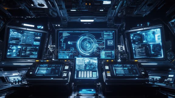 Futuristic Spaceship Cockpit Showing Interactive Control Panel and Data ...