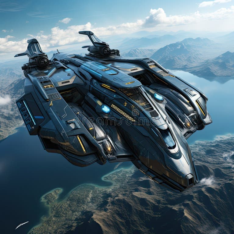 Futuristic Spaceship Concept. Stock Illustration - Illustration of ...