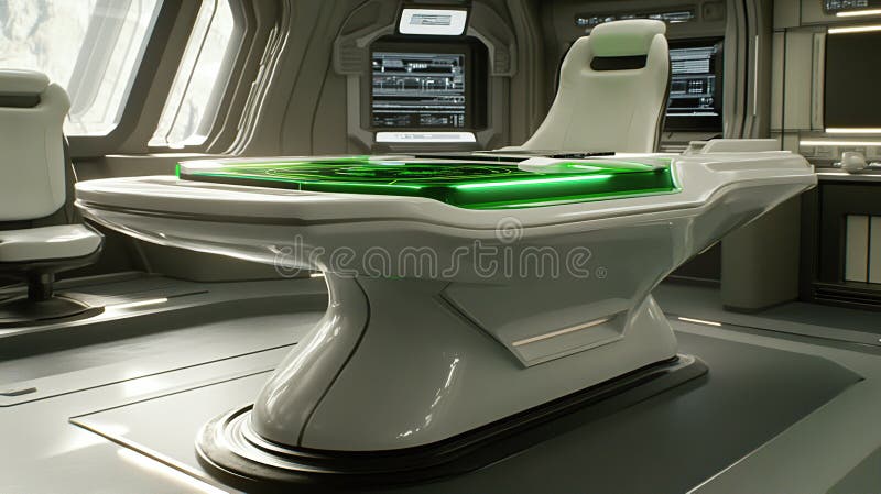 Futuristic Spaceship Console Glows, Green Screen, Interior Stock Photo ...