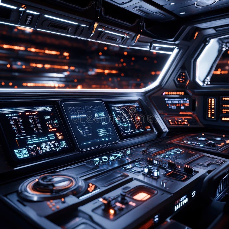 Futuristic Spaceship Control Center with Digital Displays and Lights ...