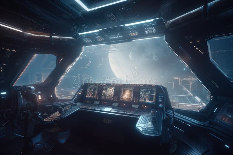 Futuristic Spaceship Control Center. Generate Ai Stock Illustration ...