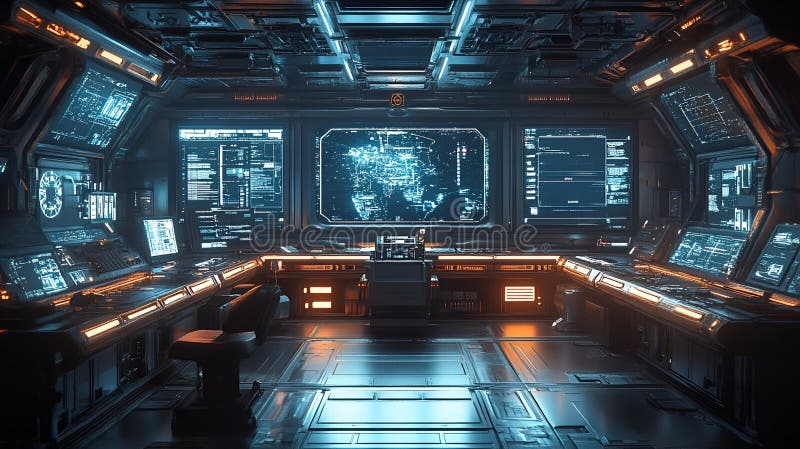 Futuristic Spaceship Control Panel with Glowing Displays Stock ...