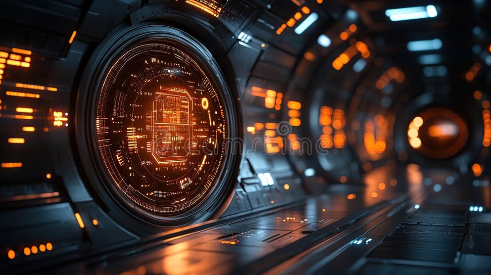 Futuristic Spaceship Control Panel, Glowing Interface, Tunnel ...