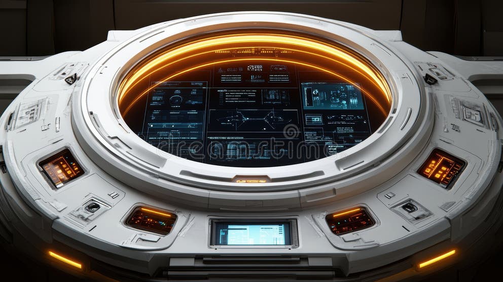 Futuristic Spaceship Control Panel with Illuminated Interface and ...
