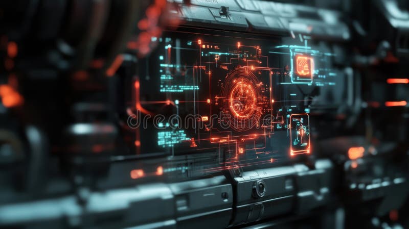 Futuristic Spaceship Control Panel Showing Interactive Data and Targeting System Stock Photo ...