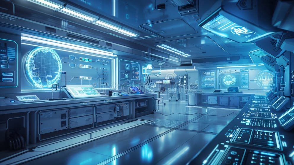 Futuristic Spaceship Control Room with Advanced Digital Interfaces ...