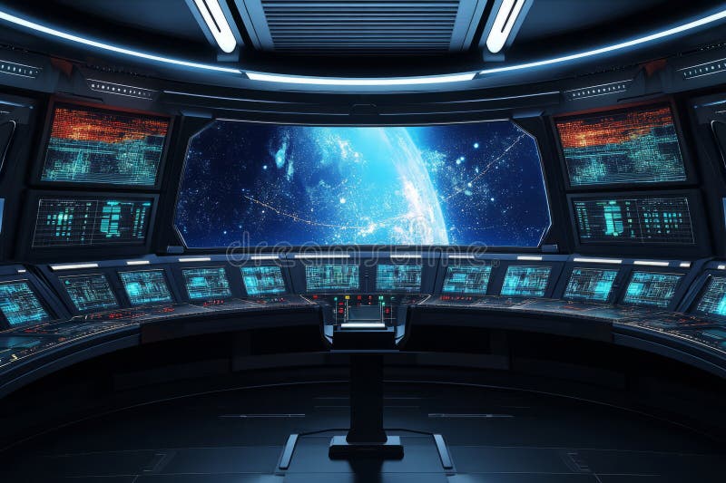 A Futuristic Spaceship Control Room 3D Background Featuring a High-tech ...