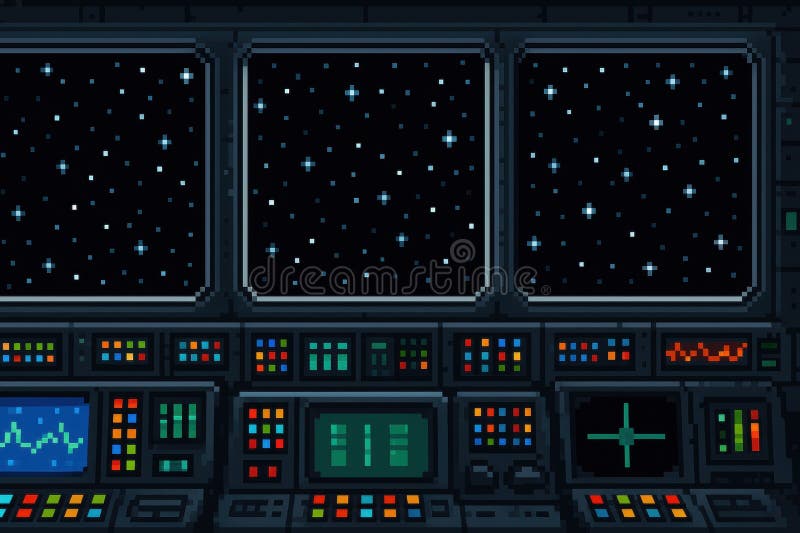 Futuristic Spaceship Control Room with Starry Galaxy View for Sci-Fi ...