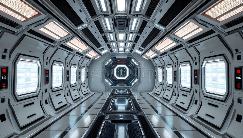 Futuristic Spaceship Corridor with Advanced Technology Details Stock ...