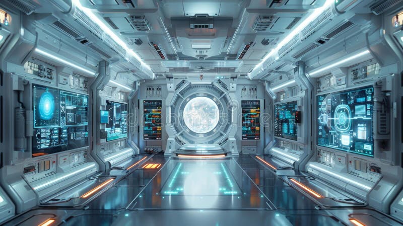 Futuristic Spaceship Corridor with Advanced Technology and Window View ...