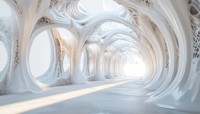 Futuristic Spaceship Corridor: 3d Render of Abstract White Sci-Fi ...