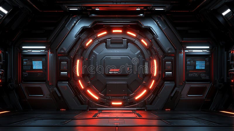 Futuristic Spaceship Interior Glowing Red Portal Stock Photos - Free ...
