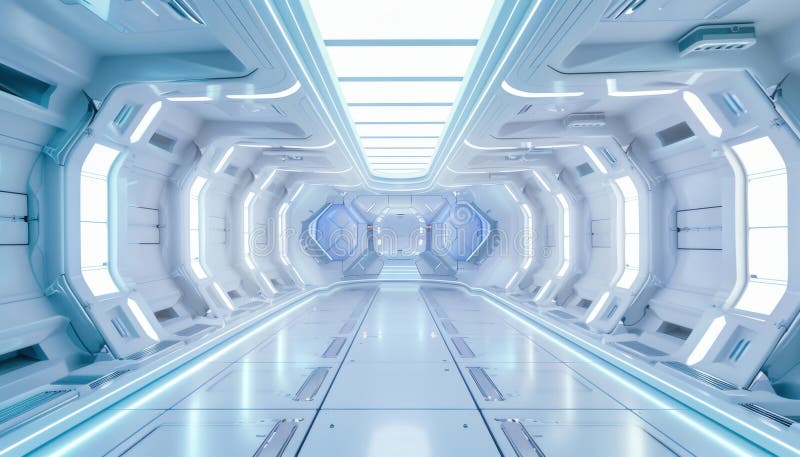 Futuristic Spaceship Corridor with Glowing Lights and Sleek ... Futuristic Spaceship Corridor with Glowing Lights and Sleek ...