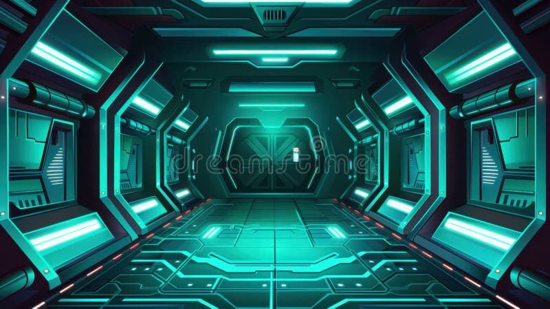 Futuristic Spaceship Corridor with Neon Lighting Stock Photo - Image of ...