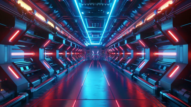 Futuristic Spaceship Corridor with Neon Lights.Infinite Lights Stock ...