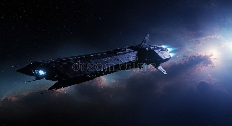 Futuristic Spaceship Cruising through Deep Space with Galactic ...