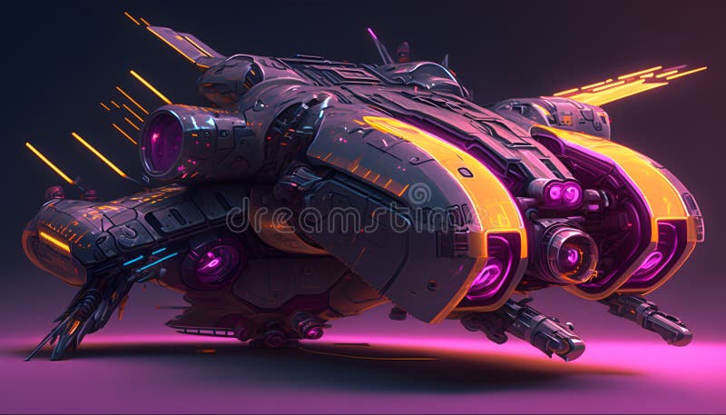 Futuristic Spaceship. 3D Rendering. Futuristic Transport. Cyberpunk ...